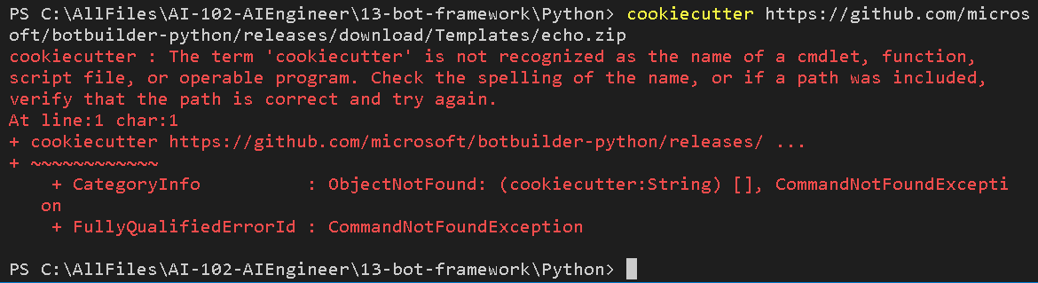 Module 07, unable to run the cookiecutter · Issue #142 · MicrosoftLearning/AI-102-AIEngineer ...