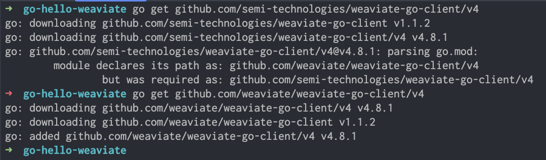 Outdated Go client path in Quickstart · Issue #869 · weaviate/weaviate-io · GitHub