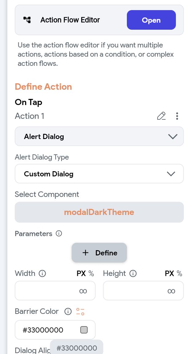 Action -> Alert Dialog -> Custom Dialog -> Barrier Color: Unable to clear Barrier Color · Issue ...