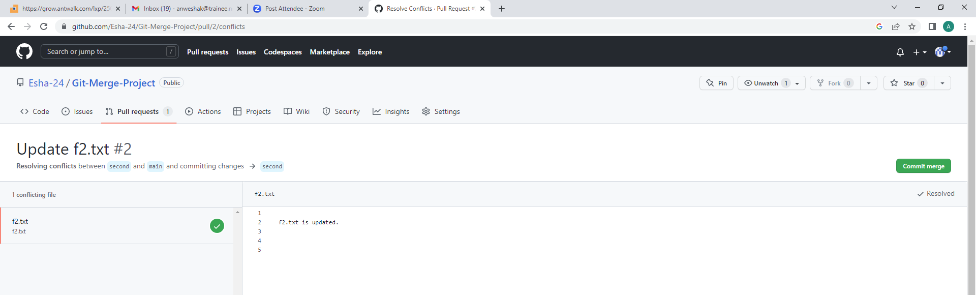 GitHub - Esha-24/Git-Merge-Project