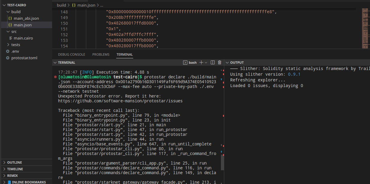 Unexpected Error Encounted While Declare My Contract · Issue 1415 · Software Mansion Protostar