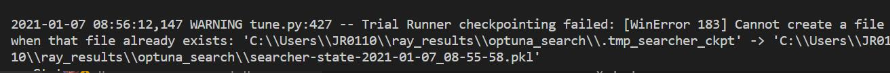 [tune] Trial Runner checkpointing failed: [WinError 183] Cannot create a file when that file ...