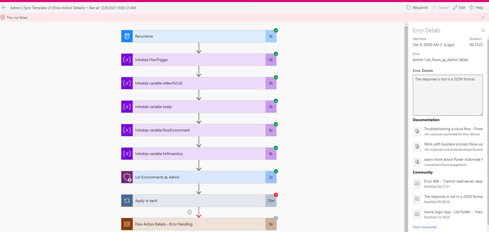 [CoE Starter Kit - BUG] Admin | Sync Template v3 (Flow Action Details) Error "The response is ...