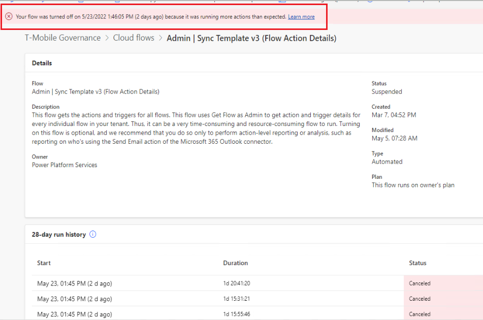 [CoE Starter Kit - BUG] Admin | Sync Template v3 (Flow Action Details) flow keeps canceling and ...