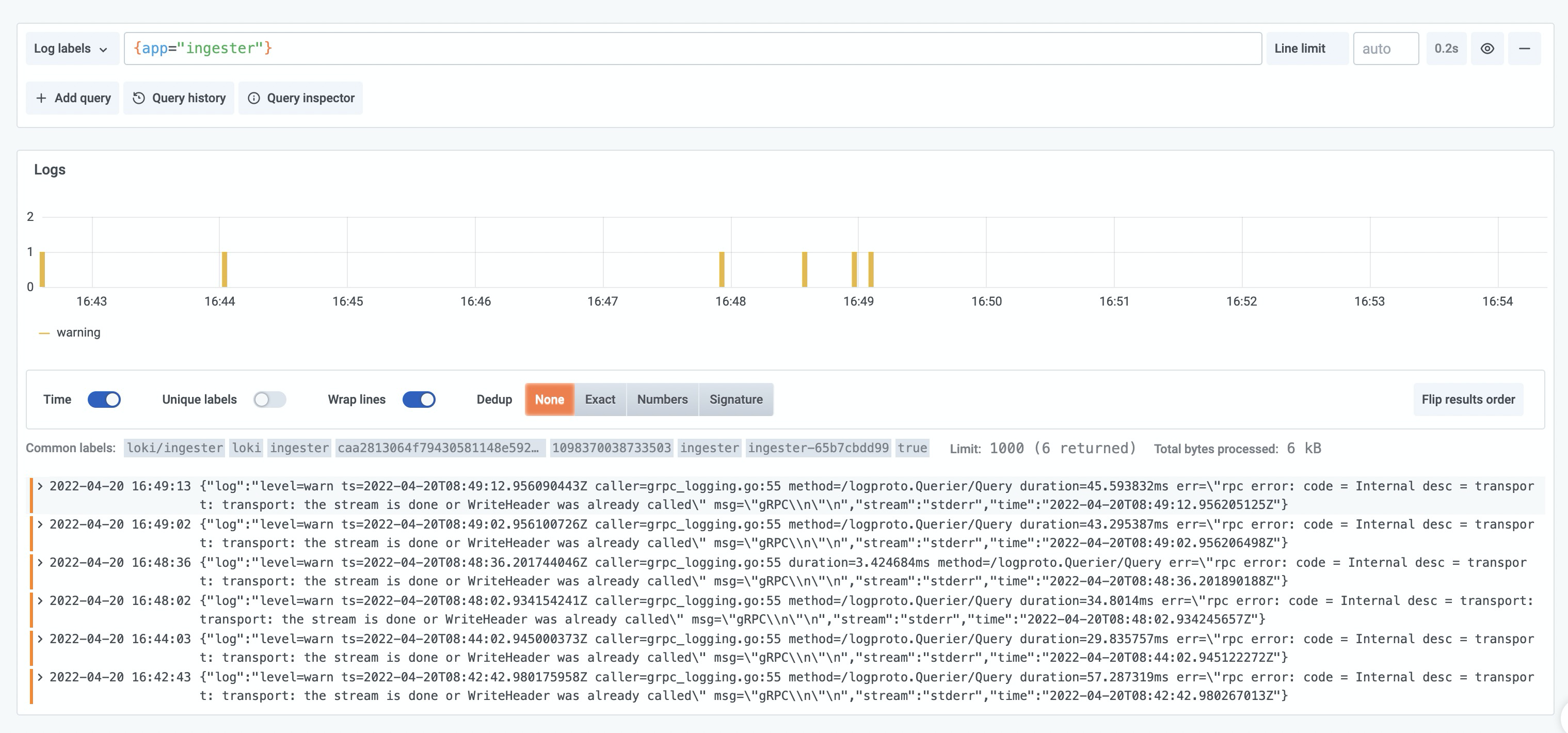ingester: grpc method=/logproto.Querier/Query fail. · Issue #5964 · grafana/loki · GitHub