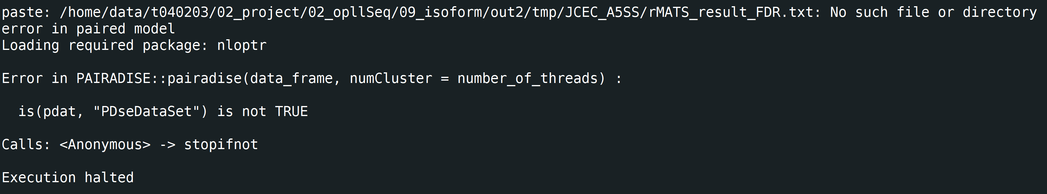 error in statistical analysis part -PAIRADISE · Issue #167 · Xinglab/rmats-turbo · GitHub