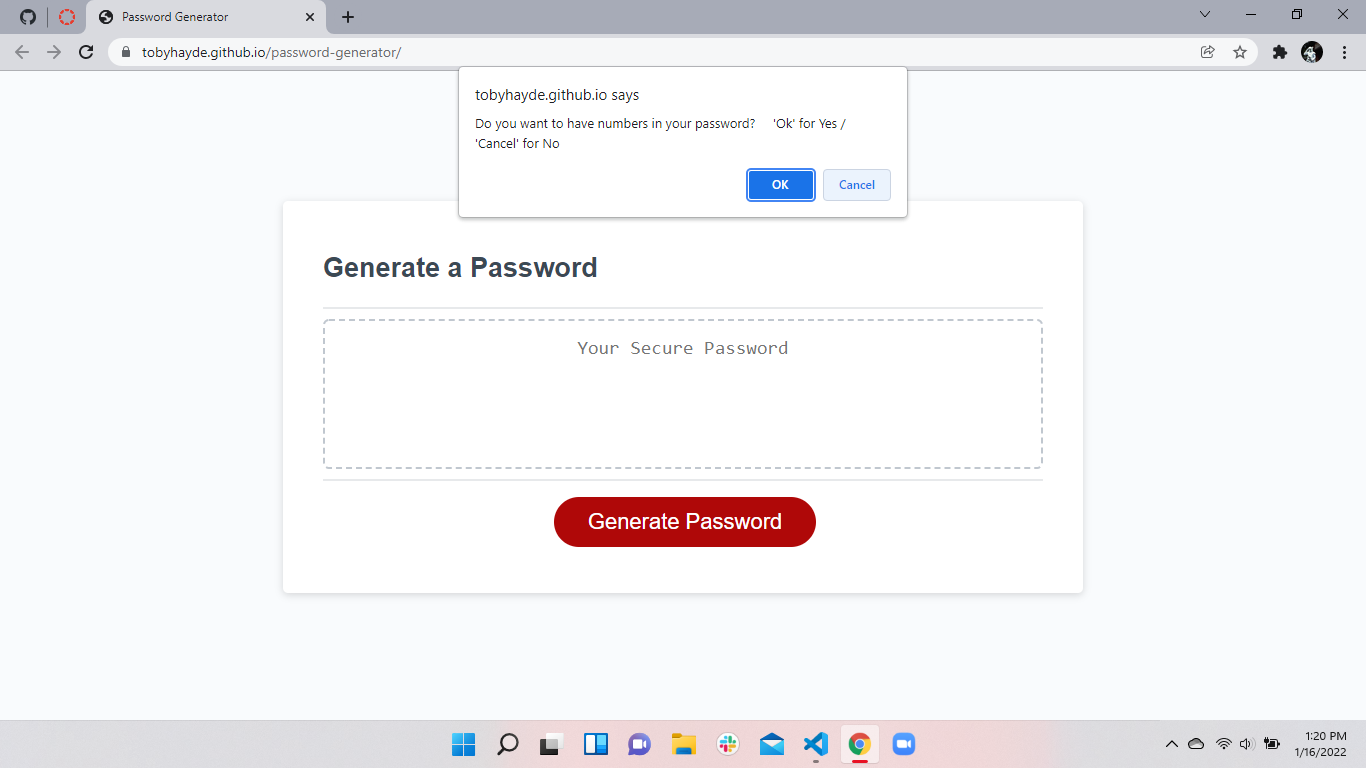 Github Tobyhayde Password Generator