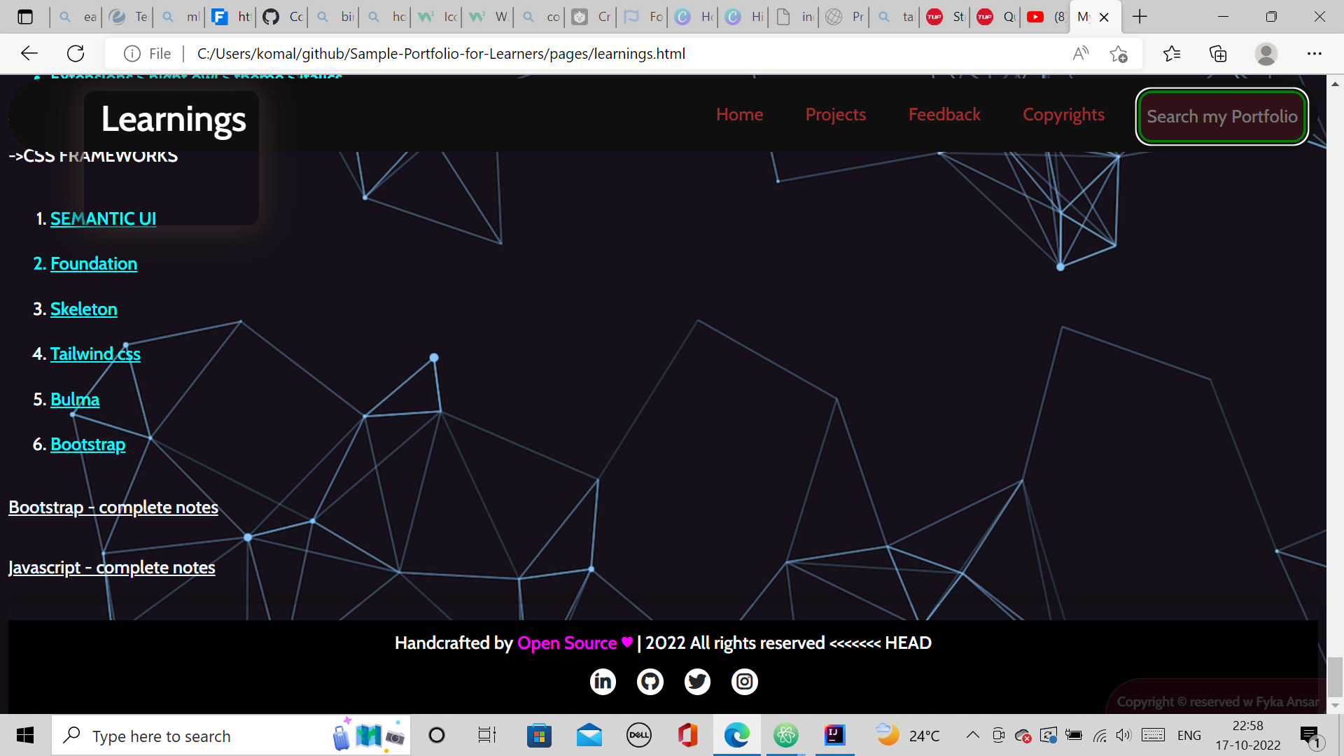 Added footer to Learnings page by komalioruganti · Pull Request #79 · fykaa/Sample-Portfolio-for ...