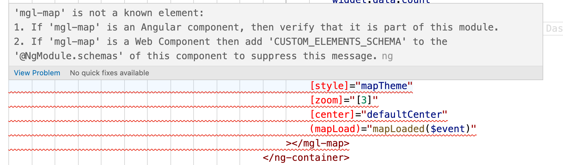 angular 12 error 'mgl-map' is not a known element using VSCode, angular language service · Issue ...