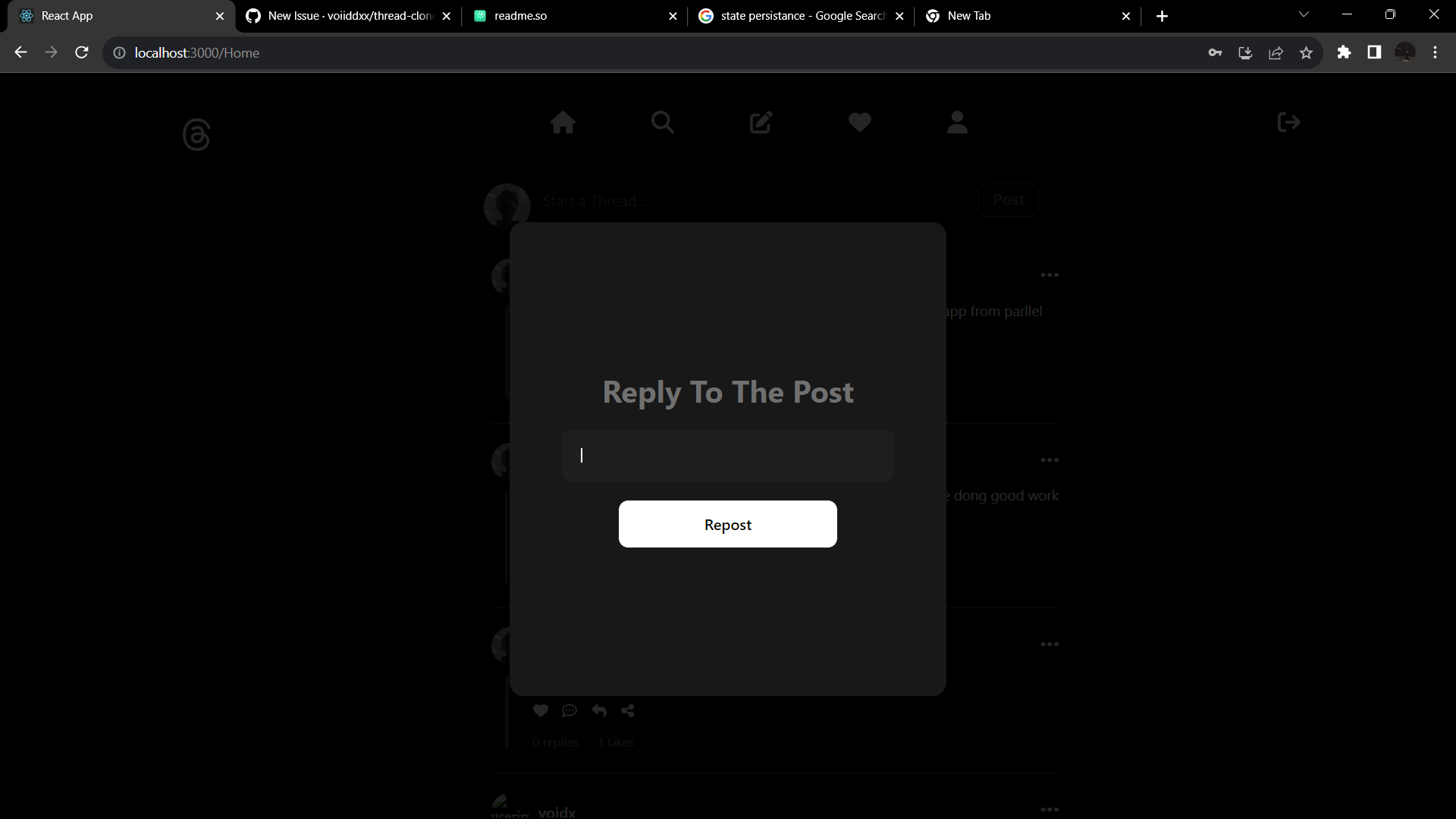 Github Voiiddxxthread Web App React Node Thread App Built By Using React And Node 2617