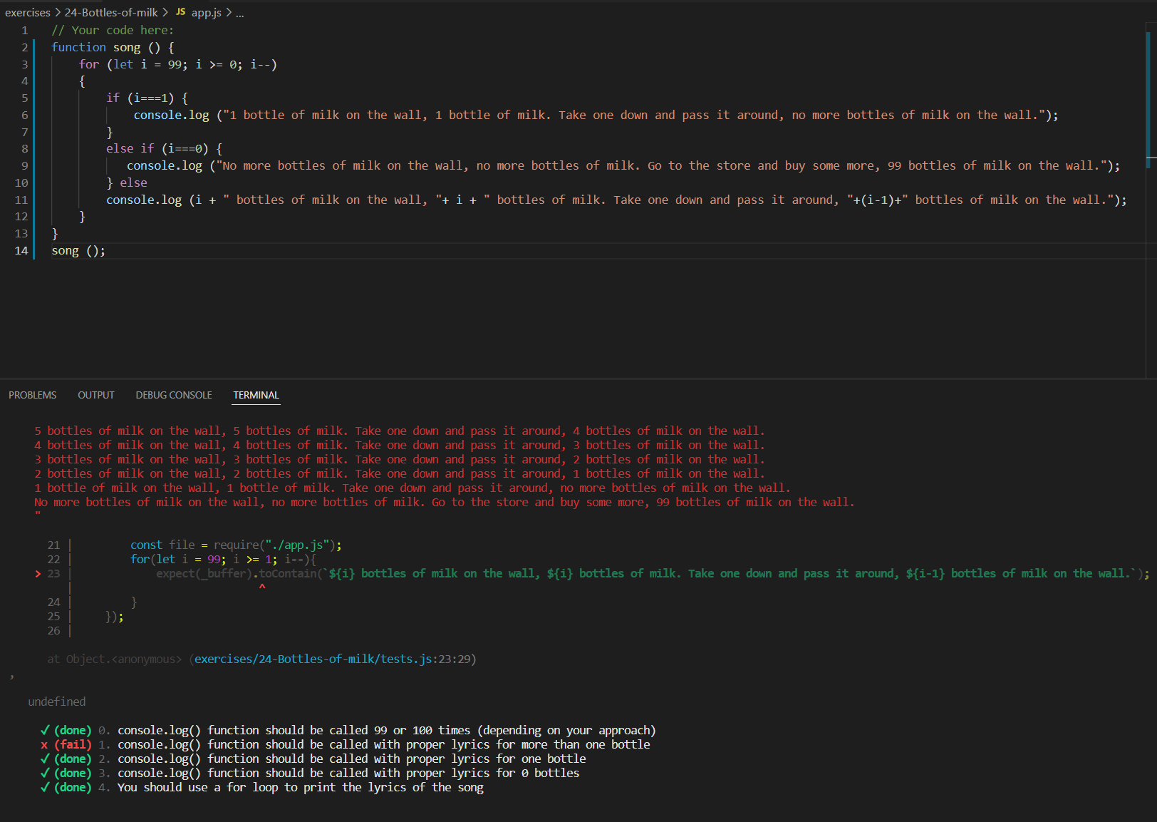 Excercise Bug: 24-Bottles-of-milk · Issue #712 · learnpack/learnpack · GitHub