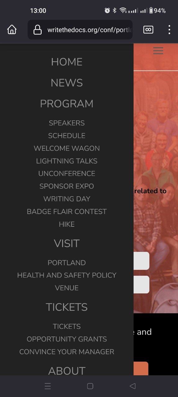 Add a site-map link to the home page for the mobile UX · Issue #1941 · writethedocs/www · GitHub