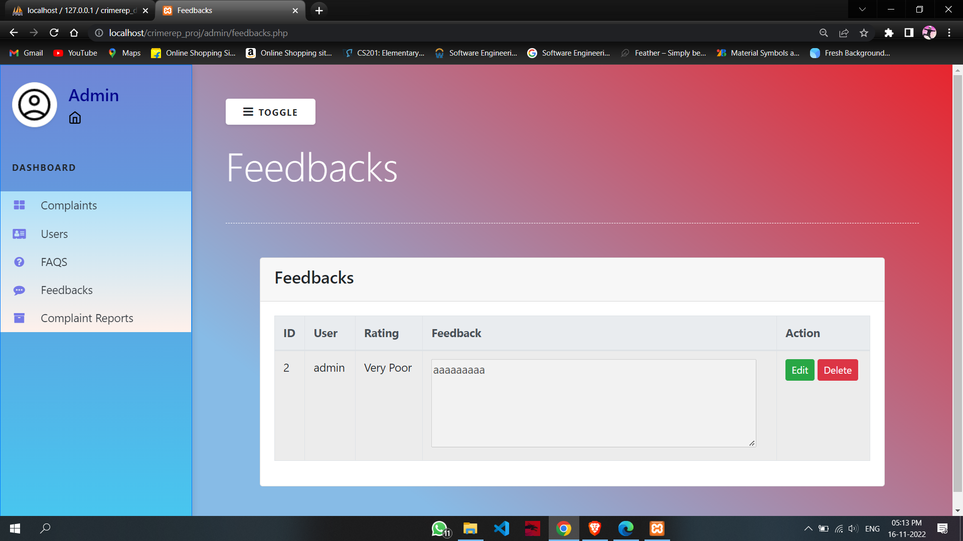 GitHub - NinadShingare/Crime-Reports-Management-System: Web Application ...