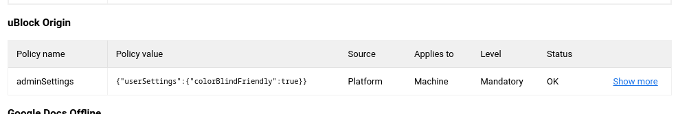 Setting uBO policies in Chrome on Linux doesn't appear to work as described in the documentation ...