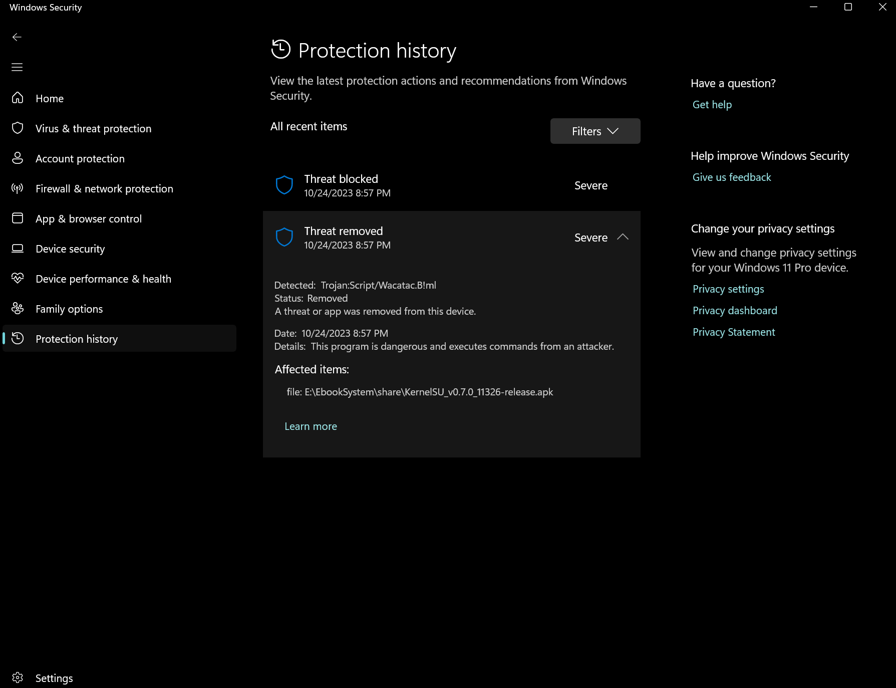 Detected Trojan:Script/Wacatac.B!ml in KernelSU_v0.7.0_11326-release.apk · Issue #1092 · tiann ...