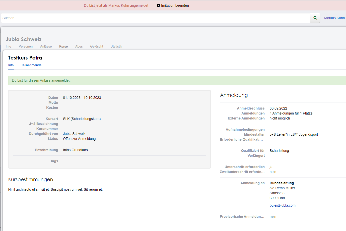 KURSE: Abmeldung für Kurs nicht möglich, obwohl Teilnehmende sich selbst abmelden können · Issue ...
