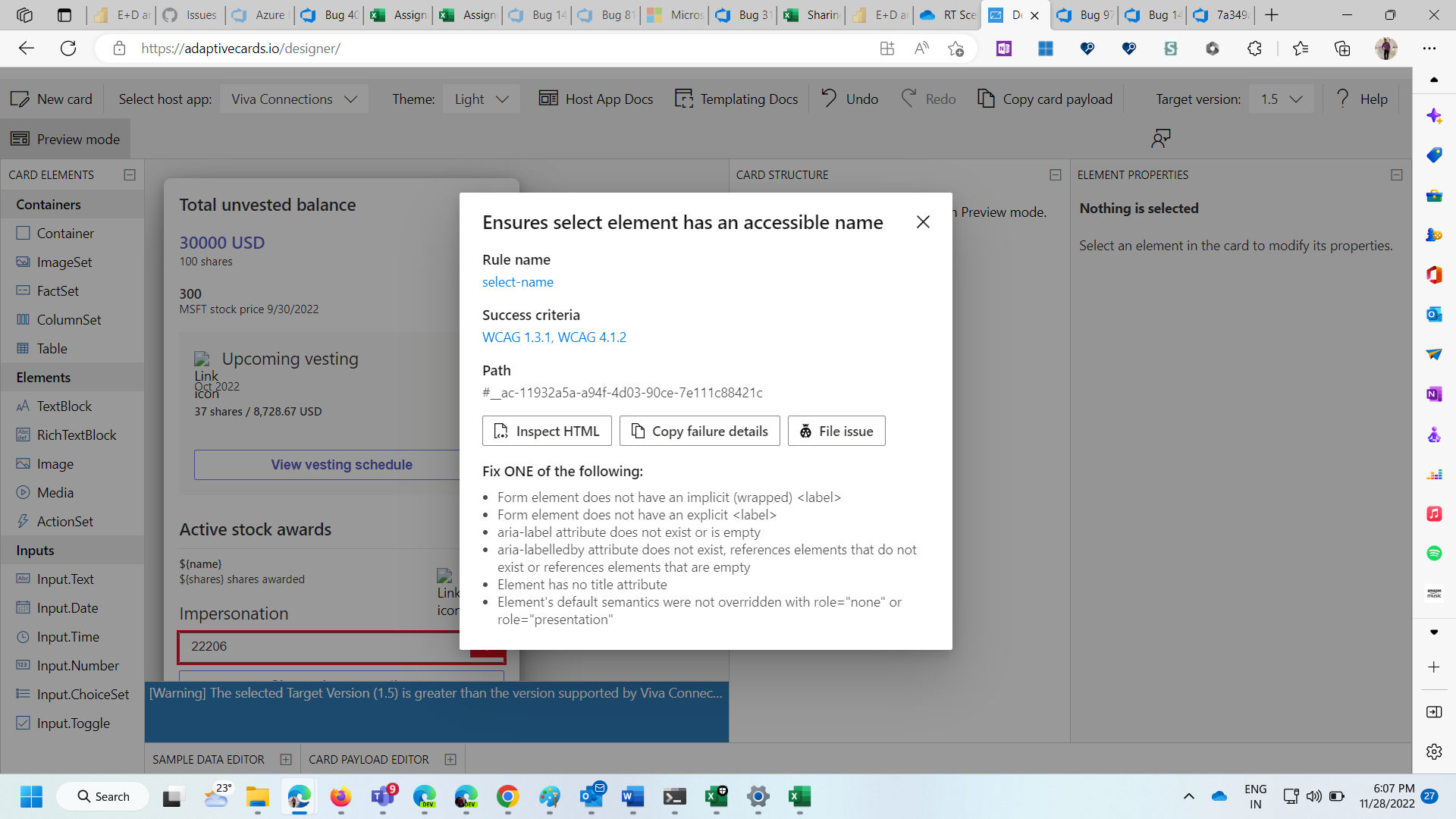 {Linked:Bug9781460} [Adaptive Cards> Designer]: Ensure select element has an accessible name ...