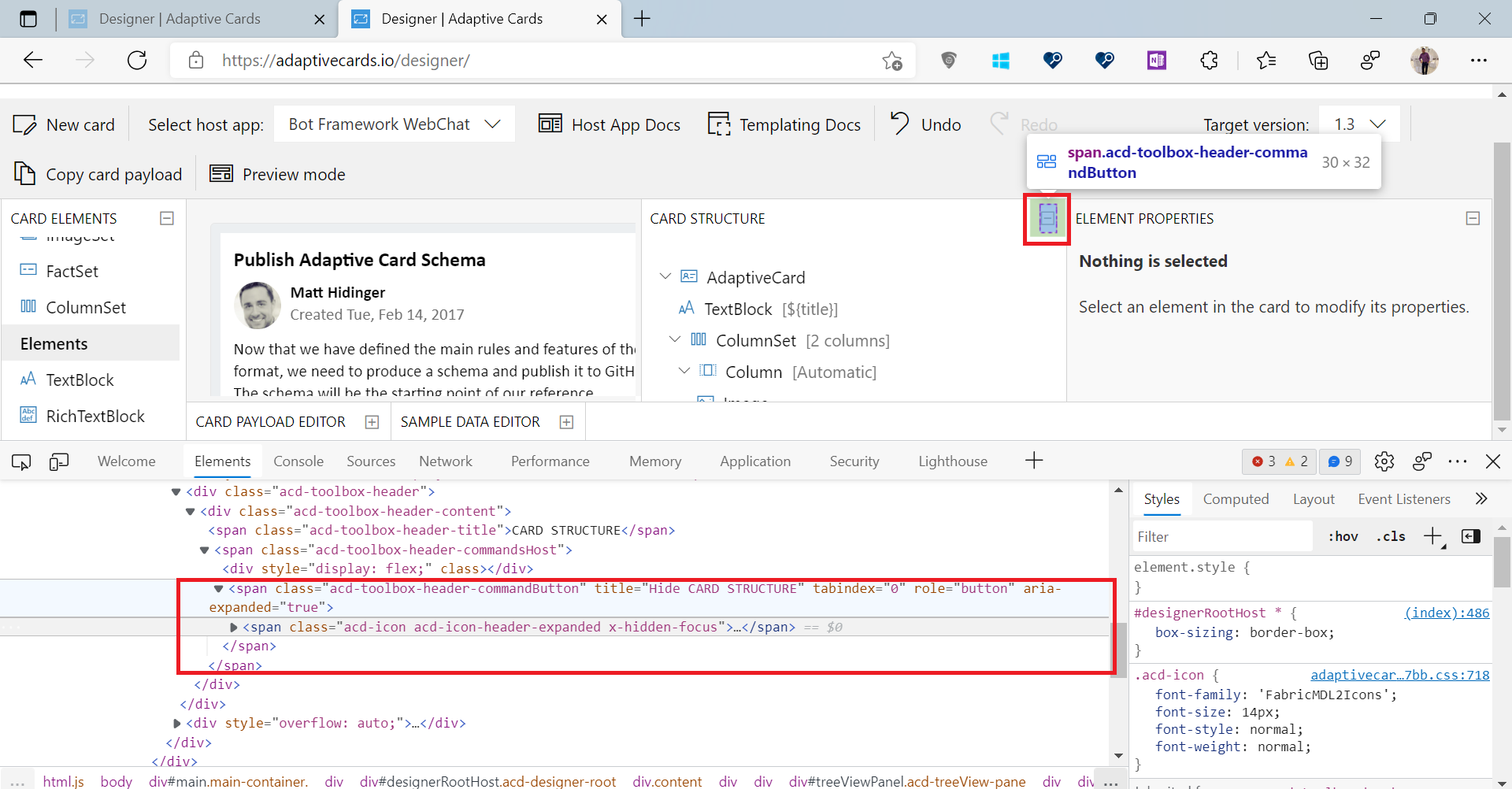 [AdaptiveCards- Designer - Card Structure]: Screen Reader does not convey the change of state ...