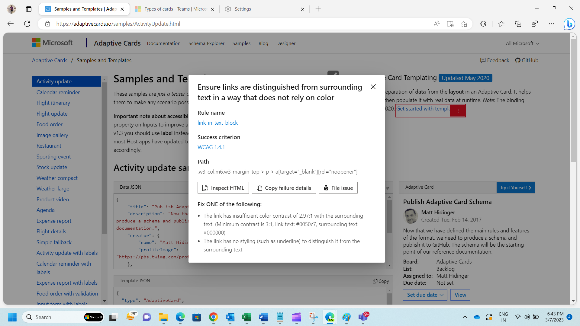 [Adaptive Cards - Activity Update] -Ensure links are distinguished from surrounding text in a ...