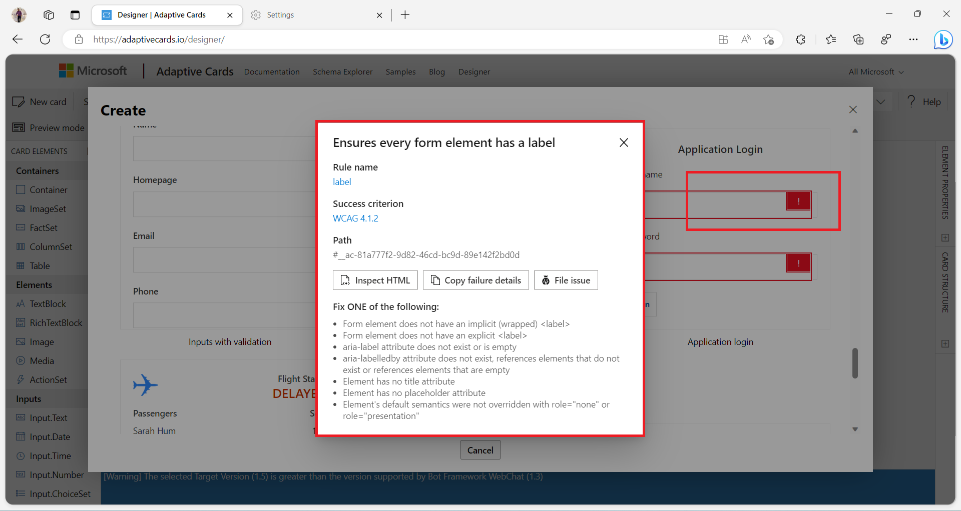 {Freeway-Bug}[Adaptive Cards - New Cards] - Ensures every form element has a label · Issue #8357 ...