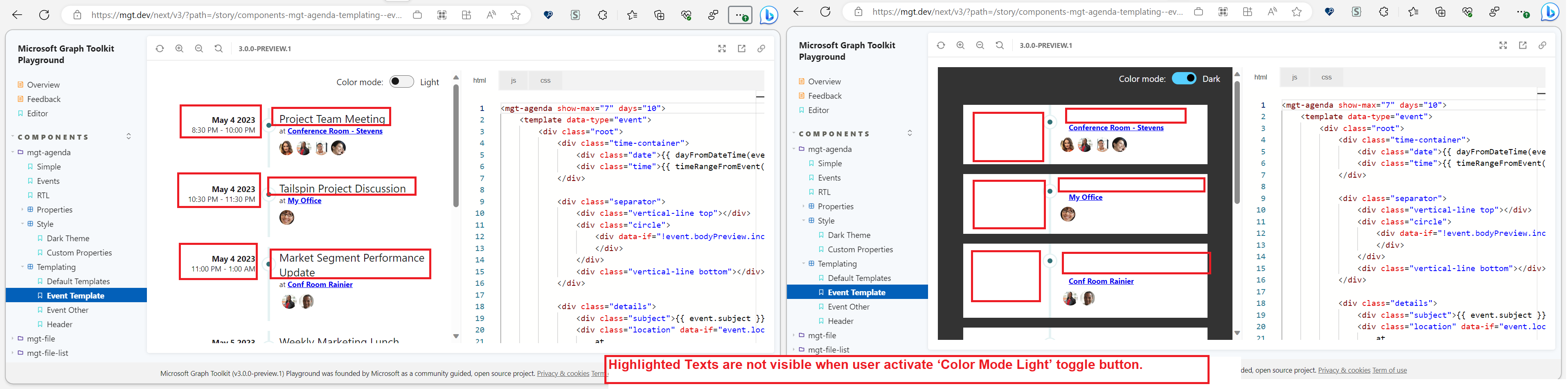 [MGTP-Left Navigation-Templating-Event Template]: ‘Non interactive’ Texts are not visible when ...