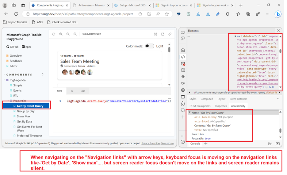 {Linked:Bug209102; Freeway-Bug}[MGTP-Left navigation]: The screen reader focus is not moving on ...