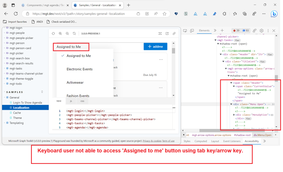[MGTP-Samples-General-Localization]: 'Assigned to me' button under 'Localization' page is not ...