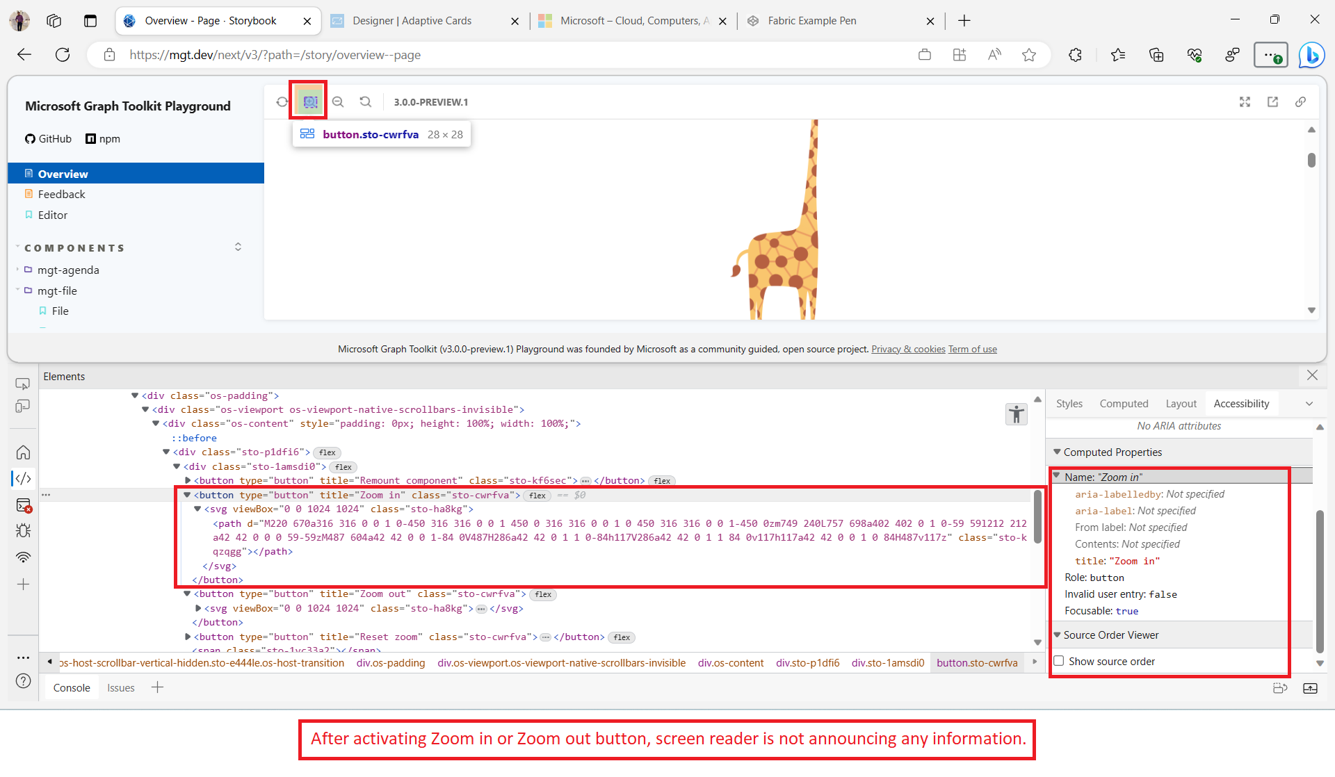 {Freeway-Bug}[MGTP-Properties]: After activating the 'Zoom In or Zoom Out' button, screen reader ...