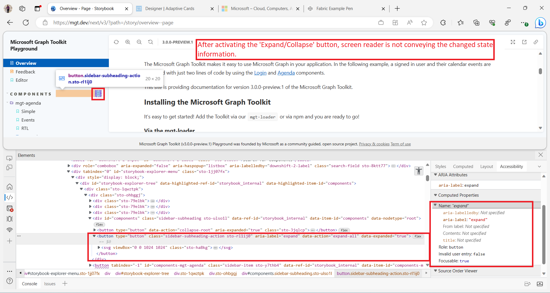 {Linked:Bug209104; Freeway-Bug}[MGTP-Properties]: After activating the 'Expand/Collapse' button ...