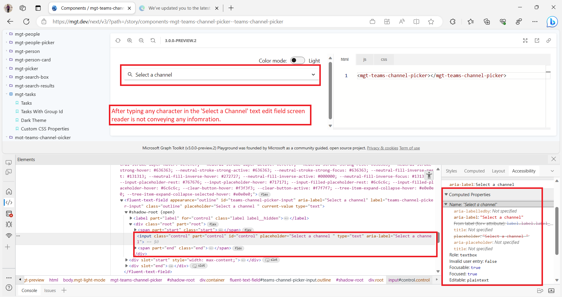 [MGTP- Mgt-teams - Teams Channel Picker]: Screen Reader does not convey any information while ...