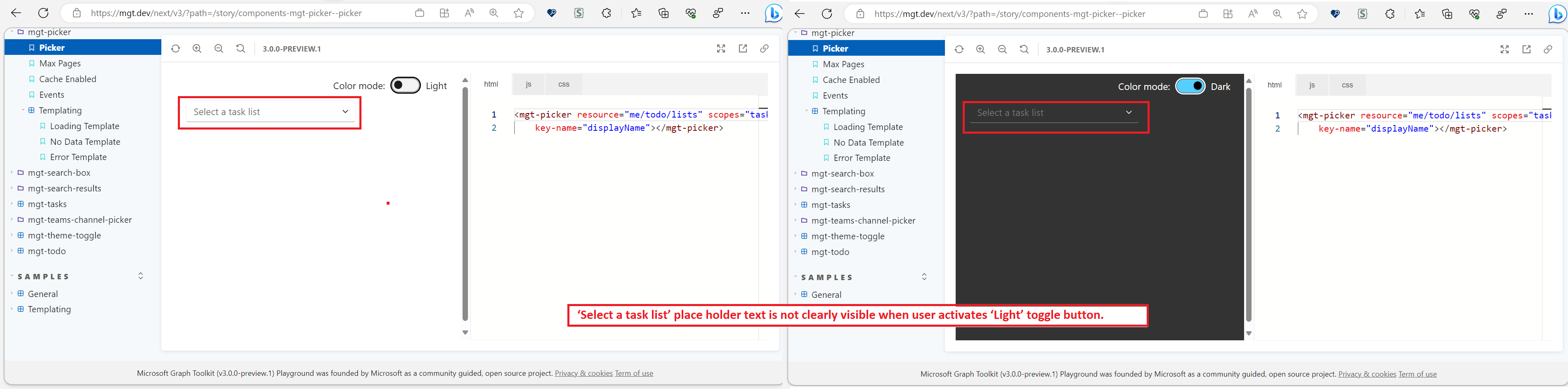 [MGTP-Left Navigation-Mgt-Picker-Picker]: ‘Select a task list’ place holder text is not clearly ...