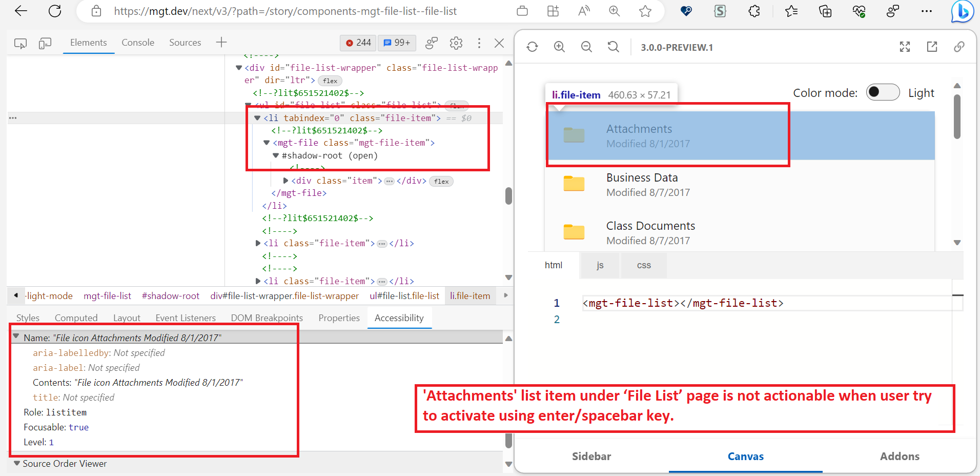 [MGTP-Left Navigation- Mgt-file-list-File List]: 'Attachments' list item under ‘File List’ page ...