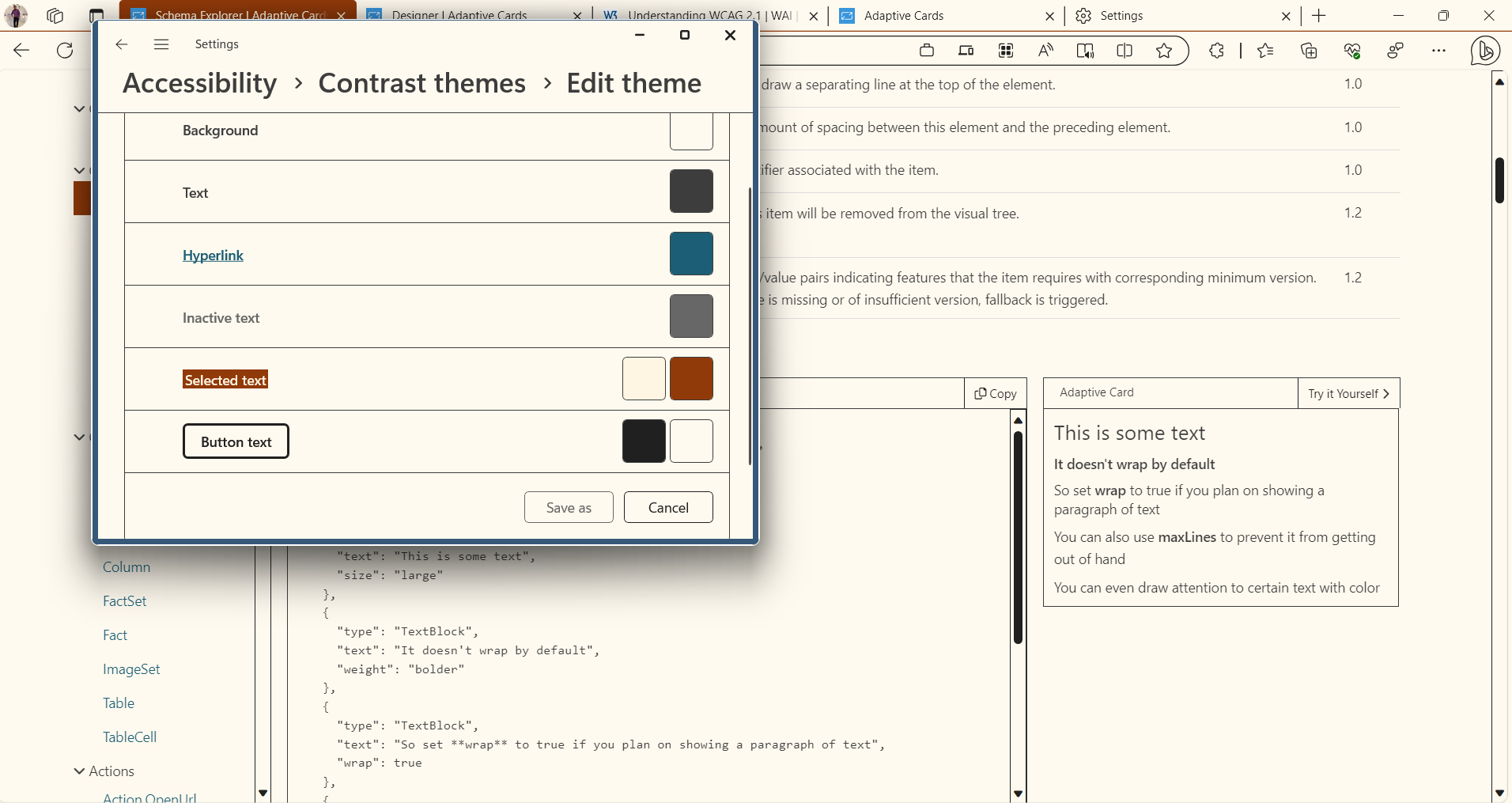 [Adaptive Cards -Text Block] : 'Try It Yourself' link appear as Button when high contrast is ...
