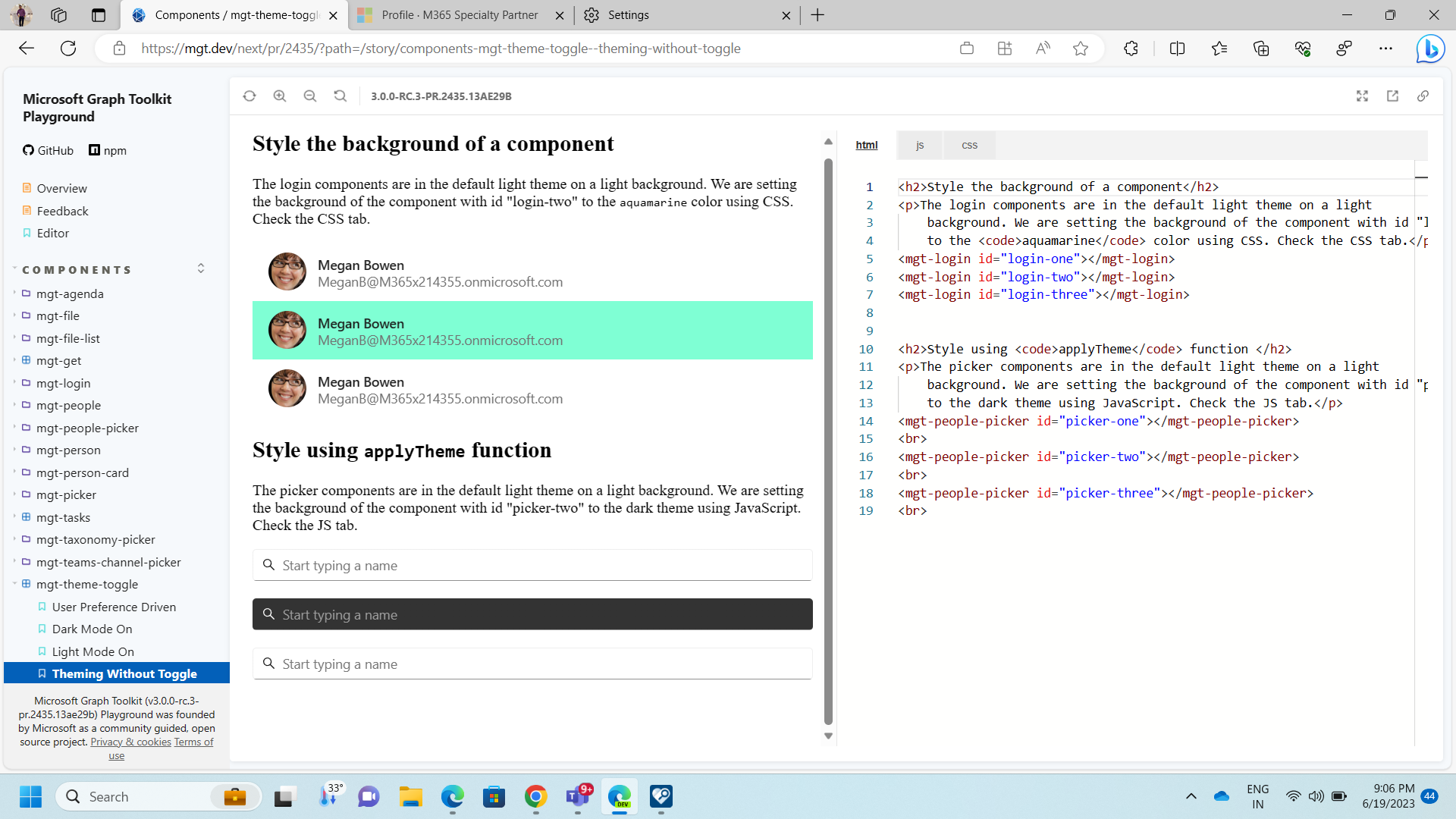 [MGTP-Left Navigation-Mgt-Theme-Toggle-Theming Without Toggle]: In Normal theme, ‘Megan Bowen ...