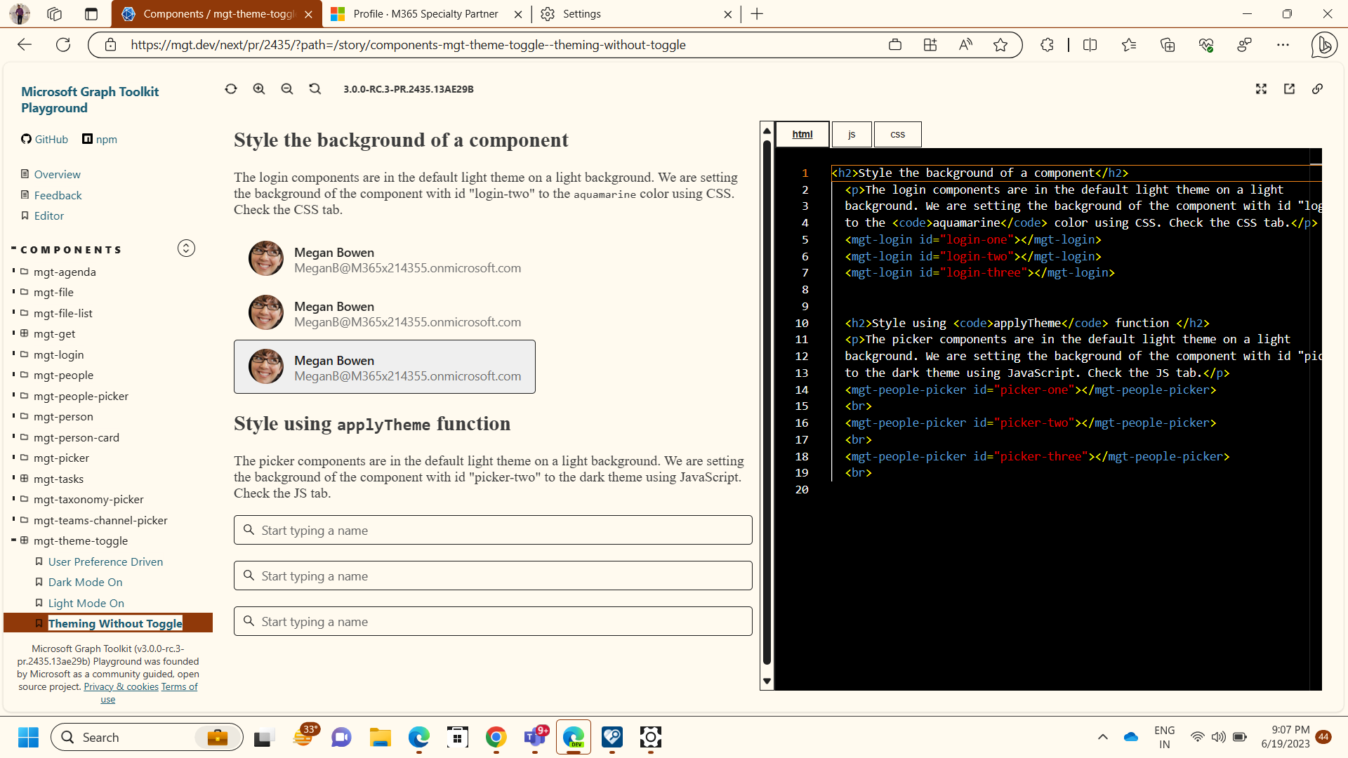 [MGTP-Left Navigation-Mgt-Theme-Toggle-Theming Without Toggle]: In Normal theme, ‘Megan Bowen ...
