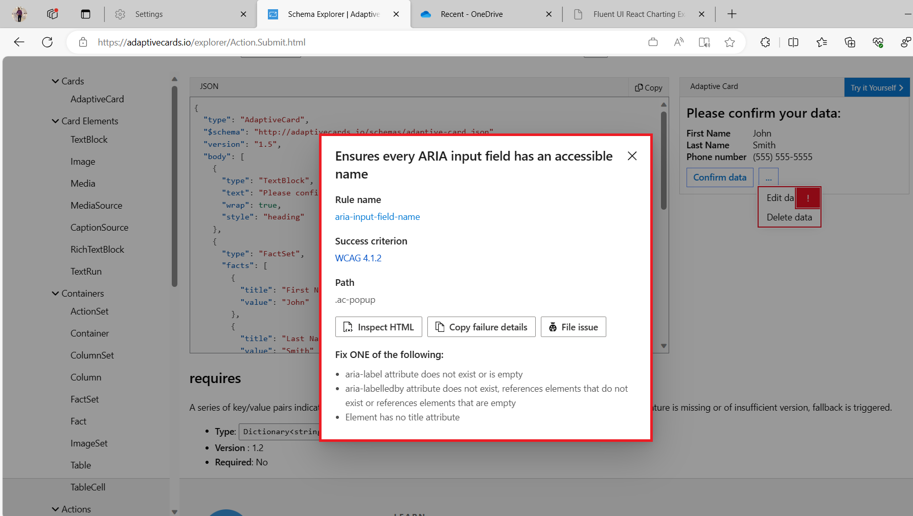 [AdaptiveCards- Action.Submit]: Ensures 'More Option' list items has an accessible name · Issue ...