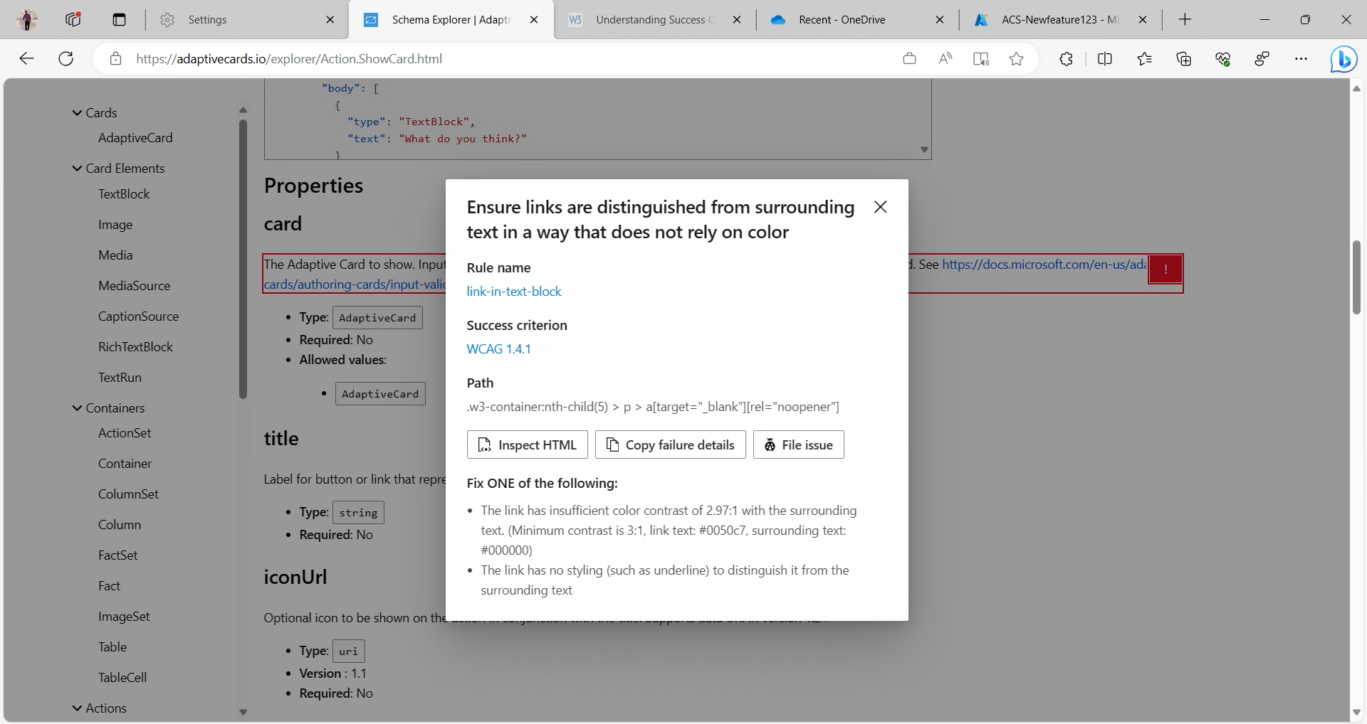 [Adaptive Cards - Activity Update] -Ensure links are distinguished from surrounding text in a ...