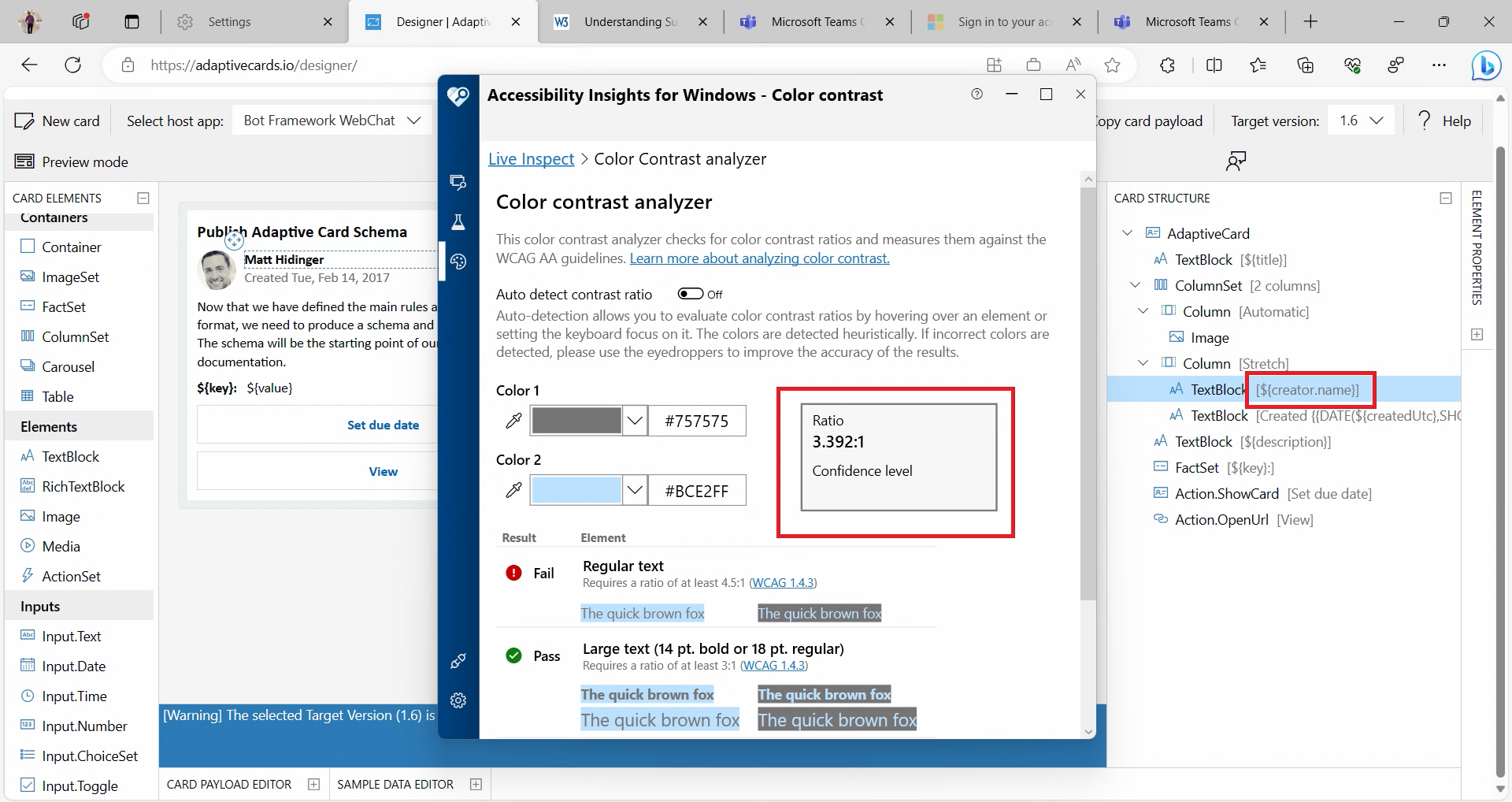 [Adaptive Cards> Designer> Card Structure]: Ensures the contrast ...