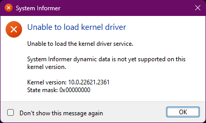 Unable to load kernel driver · Issue #1823 · winsiderss/systeminformer · GitHub