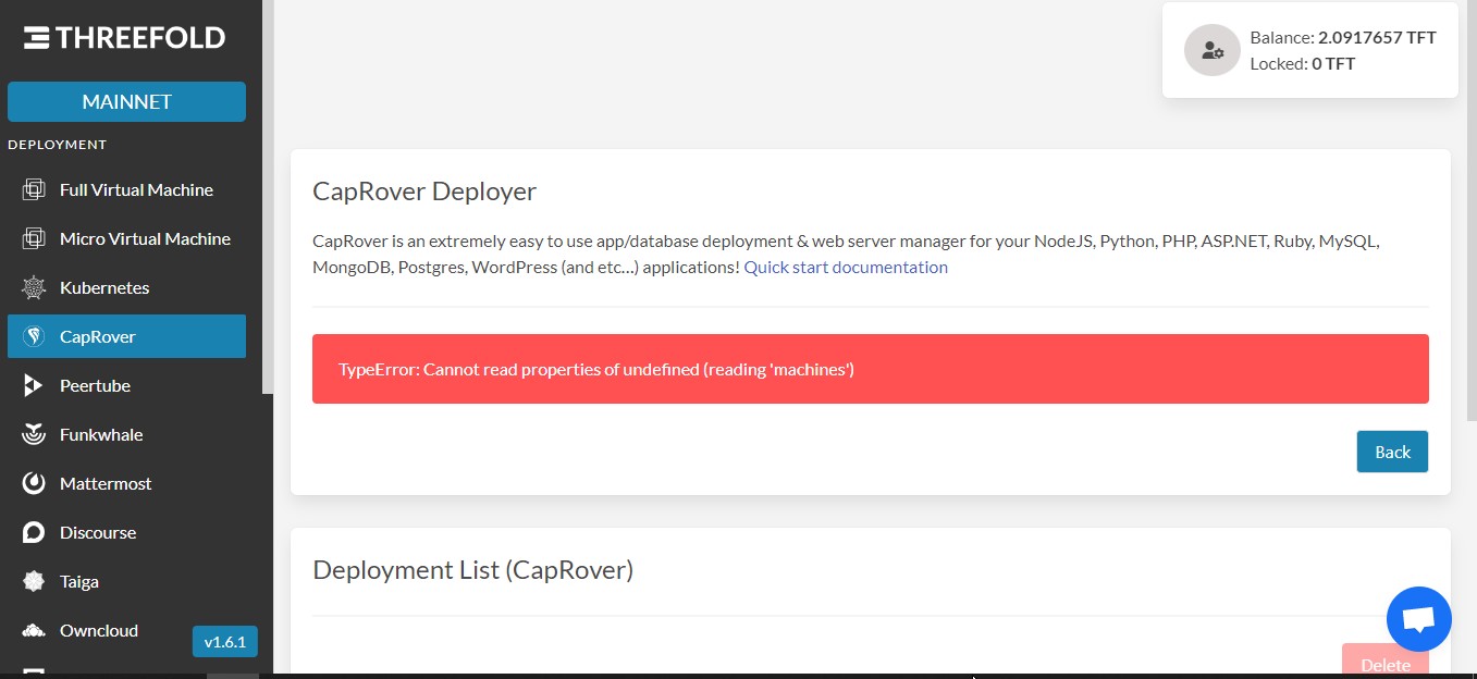 Got an error while deploying CapRover weblet: TypeError: Cannot read properties of undefined ...
