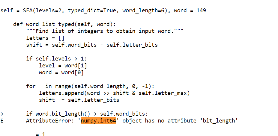 [BUG] SFA transform uses bit_length in a way that crashes without numba · Issue #626 · aeon ...