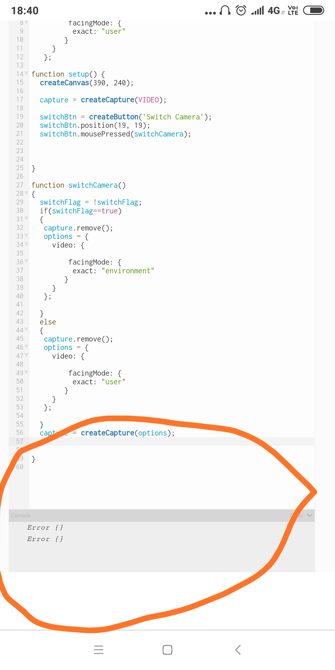 Switching between front and rear camera on a smartphone using P5.js ...