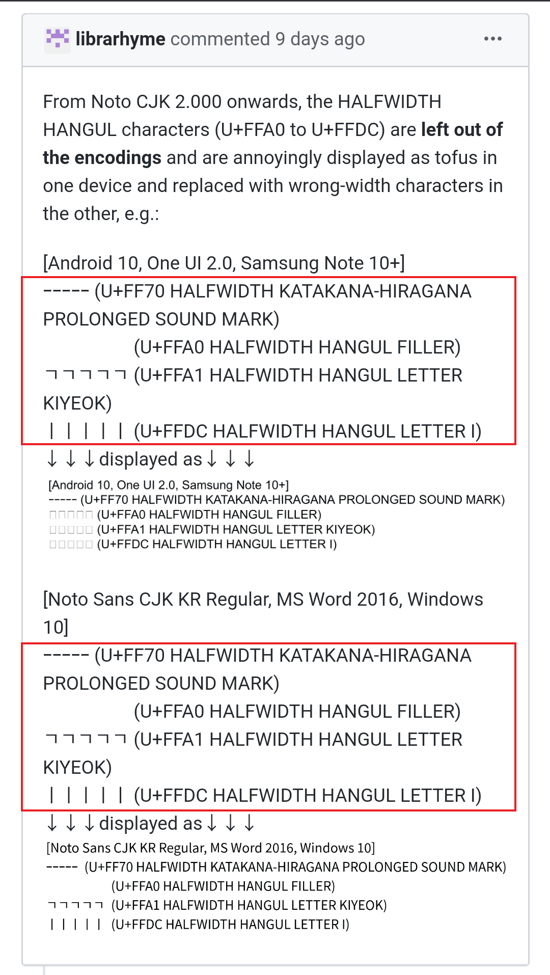 DISENCODED: HALFWIDTH HANGUL characters (FFA0-FFDC) from Noto CJK 2.000 onwards · Issue #167 ...
