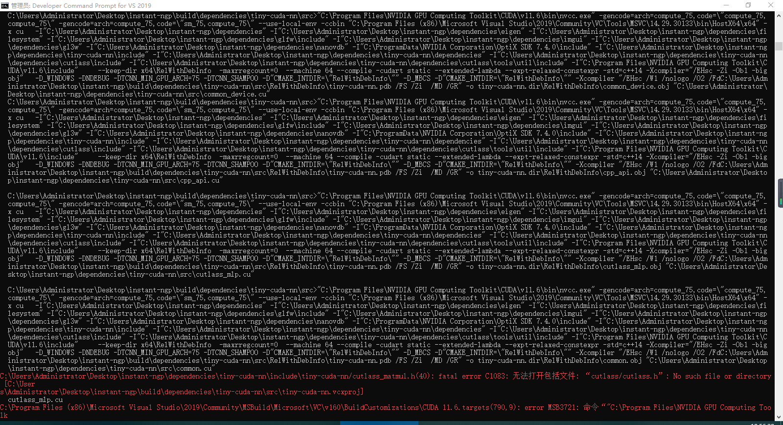 Error with "cmake --build build --config RelWithDebInfo -j 16 tiny-cuda-nn/cutlass_matmul.h(40 ...