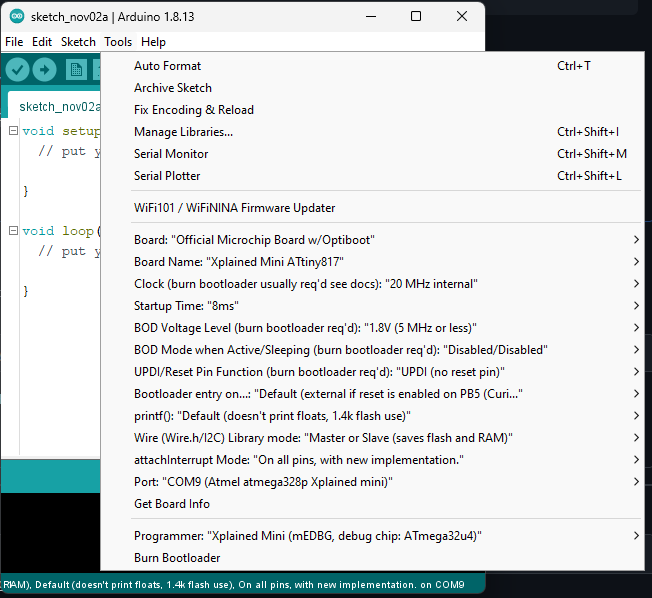 Xplained Mini ATtiny817, unable to upload due to baudrate -b{upload.speed} [edit] + workaround ...