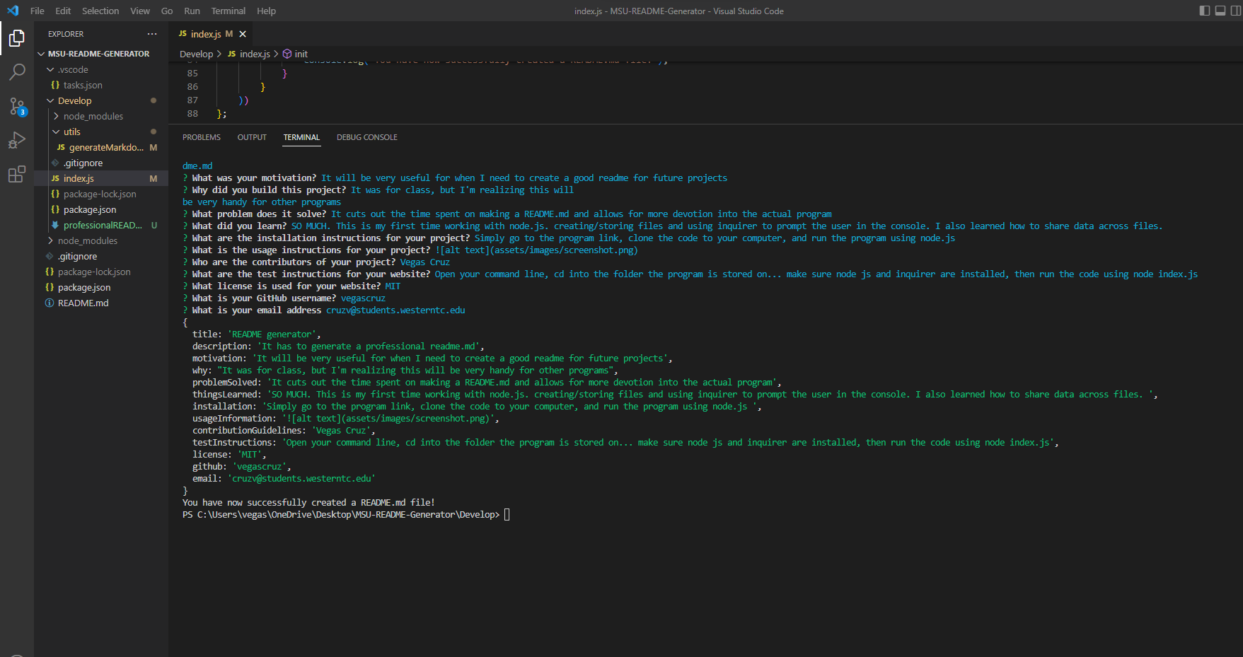 GitHub - vegascruz/MSU-README-Generator: This program will generate a professional README file