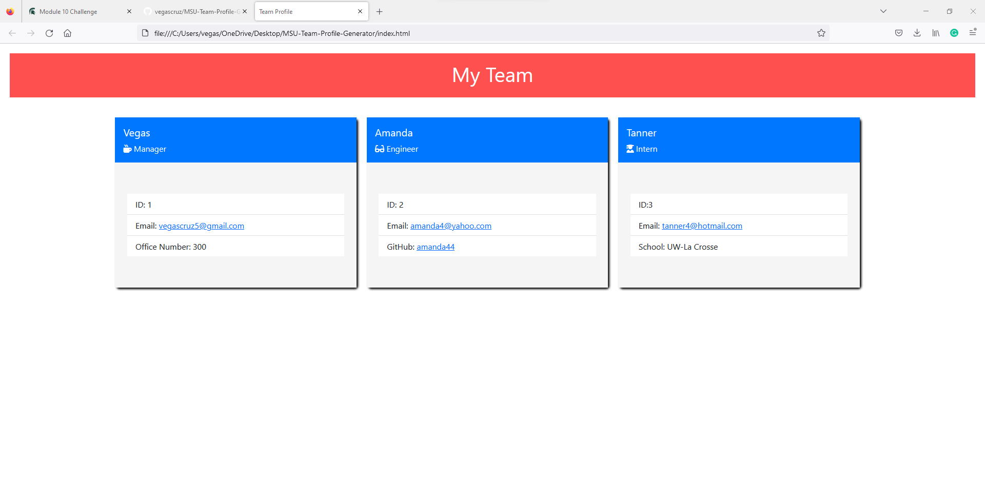 GitHub - vegascruz/MSU-Team-Profile-Generator: This program will be ran in the console using ...