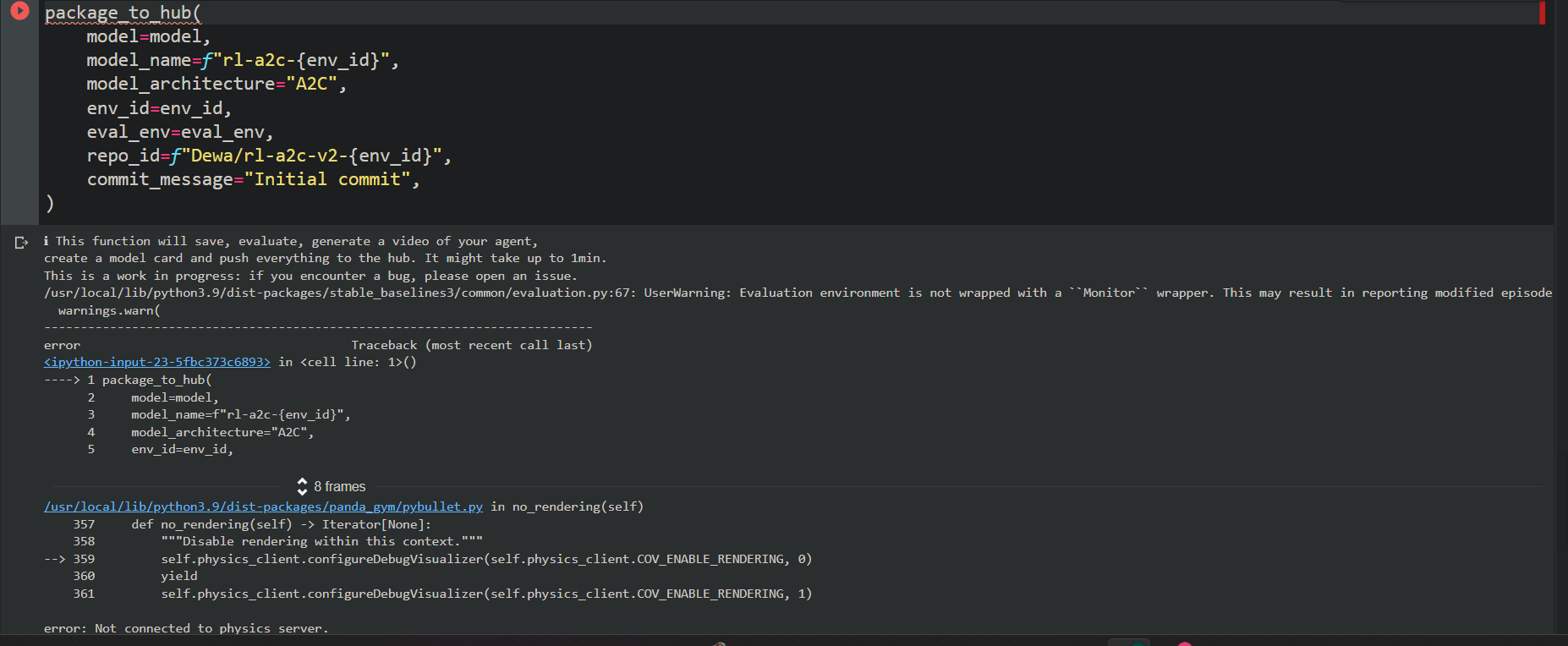 Package To Hub Function Giving Not Connected To Physics Server · Issue 299 · Huggingface