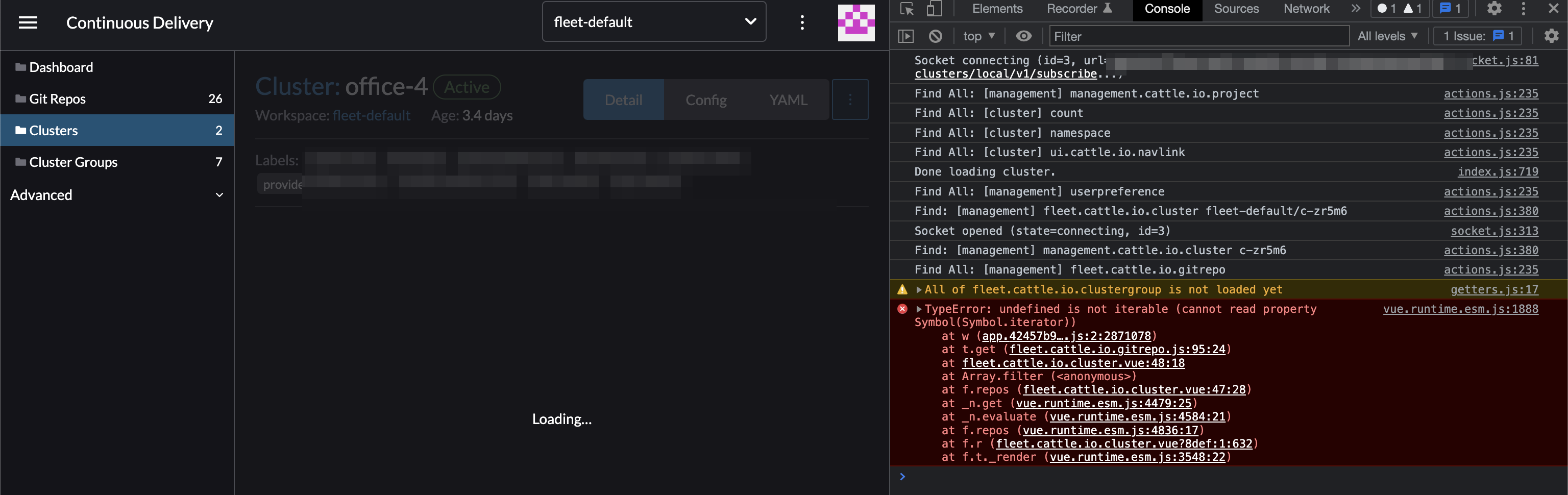 Continuous Delivery Clusters Page Is Stuck In Loading Console