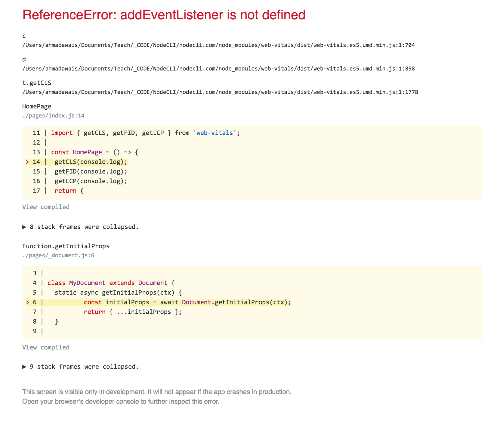 Next.js: SyntaxError: Unexpected token 'export' · Issue #20 · GoogleChrome/web-vitals · GitHub